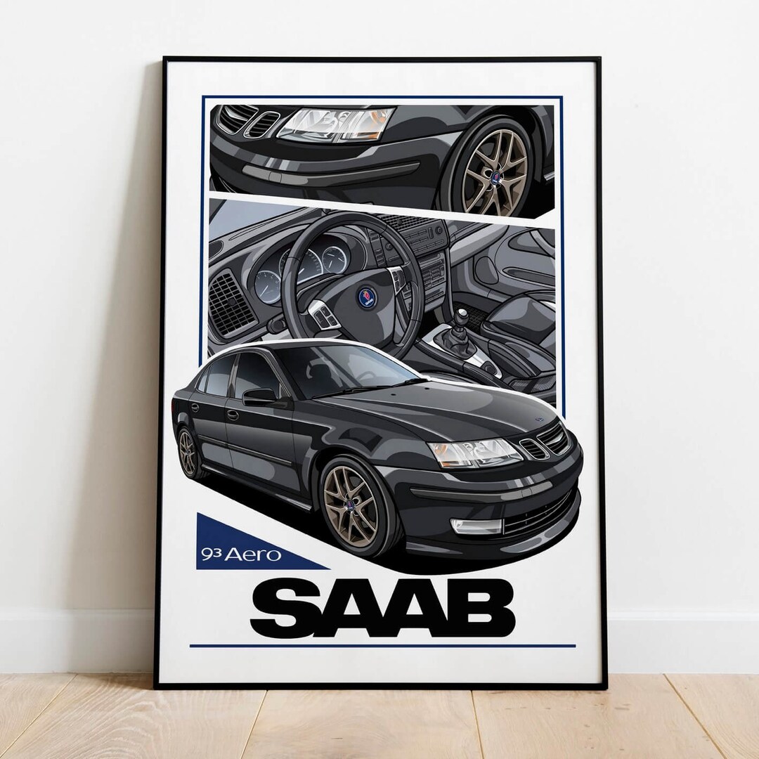 SAAB 93 Aero Cabrio Black Saab Poster Wall Art Kids Man Gift Room ...