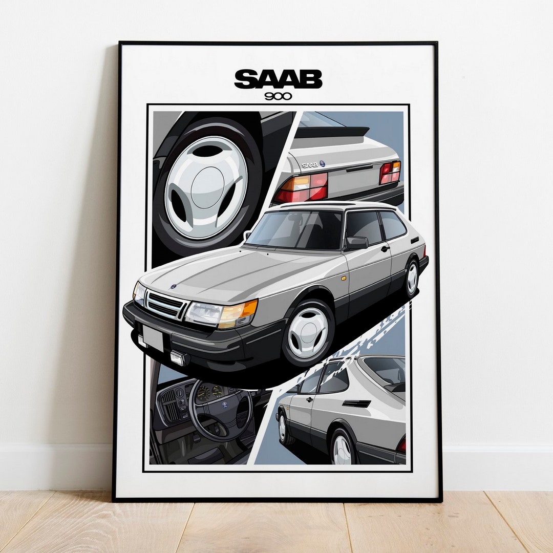 Saab 900 Poster Car Wall Poster Grey Saab Poster Wall Art Kids Man Gift ...