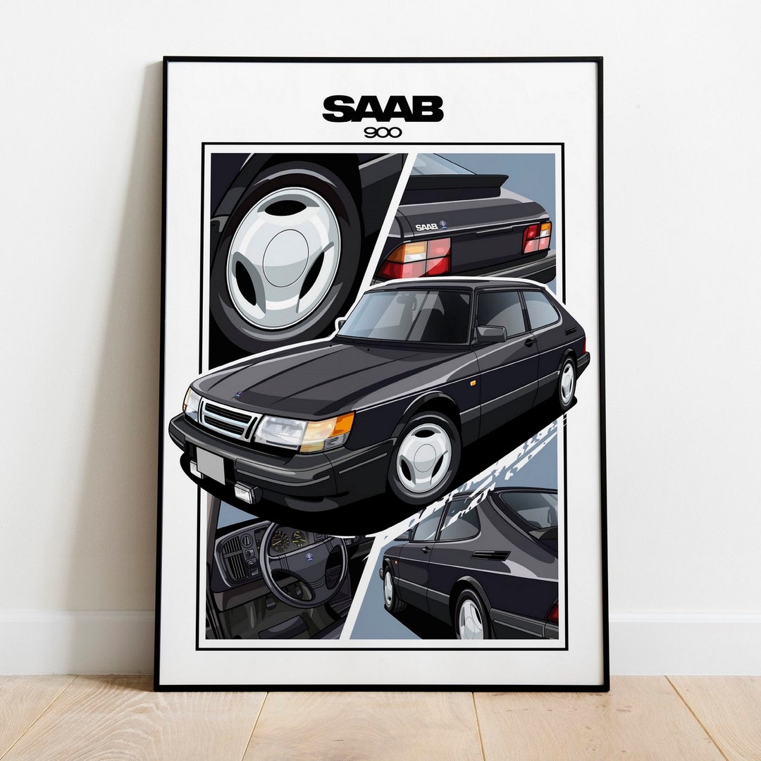 Saab 900 Poster Car Wall Poster Black Saab Poster Wall Art Kids Man ...