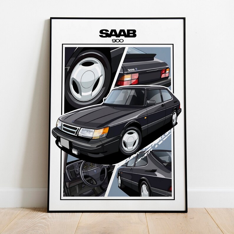 Saab 900 Poster Car Wall Poster Black Saab Poster Wall Art - Etsy