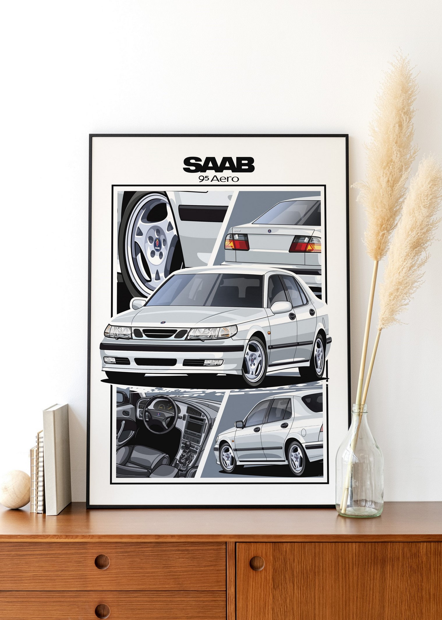 Saab 95 Aero Sedan Car Wall Poster Silver Saab Poster Wall Art - Etsy