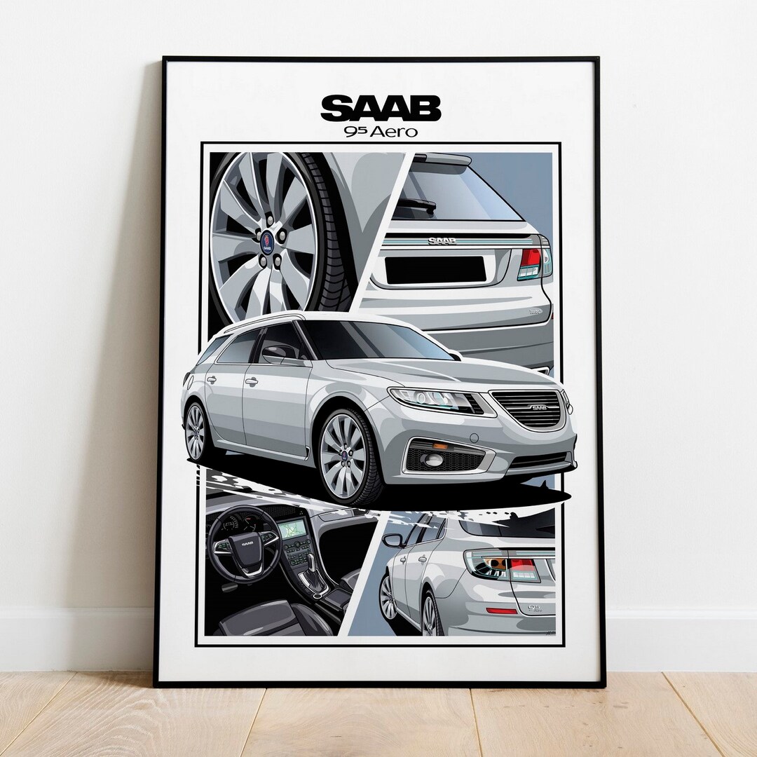 Saab 95 Aero Wagon Silver Poster Wall Poster Saab Poster Wall - Etsy