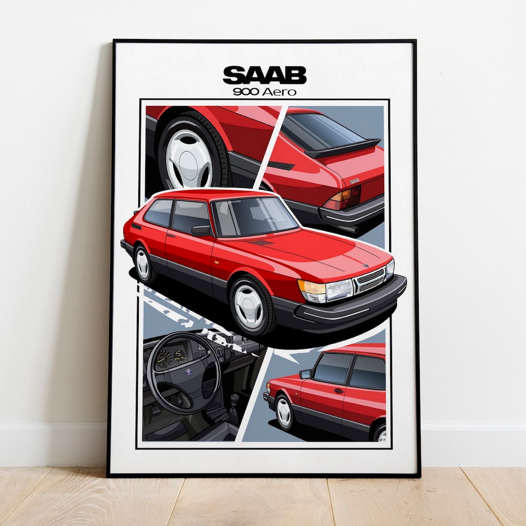 Saab 900 Aero Poster Car Wall Poster Red Saab Poster Wall Art Kids Man ...
