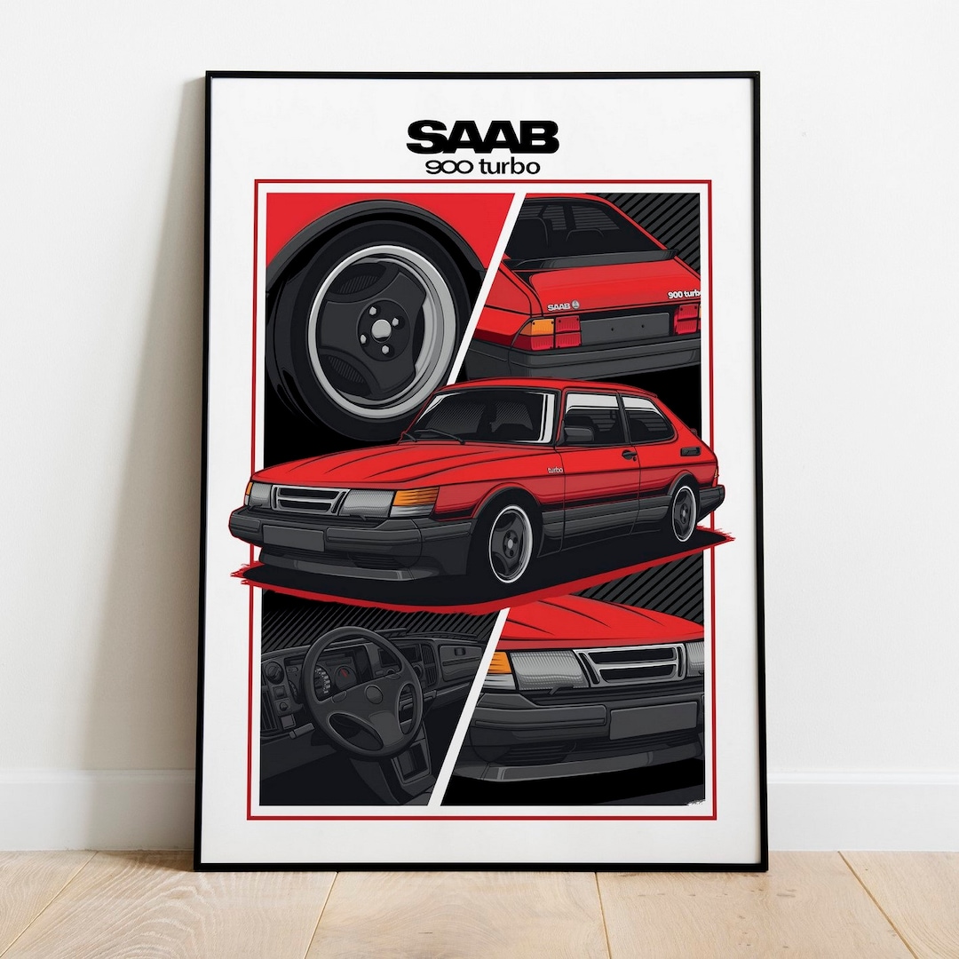 Poster Saab 900 Turbo Poster Saab Car Wall Poster Red Vintage Saab ...