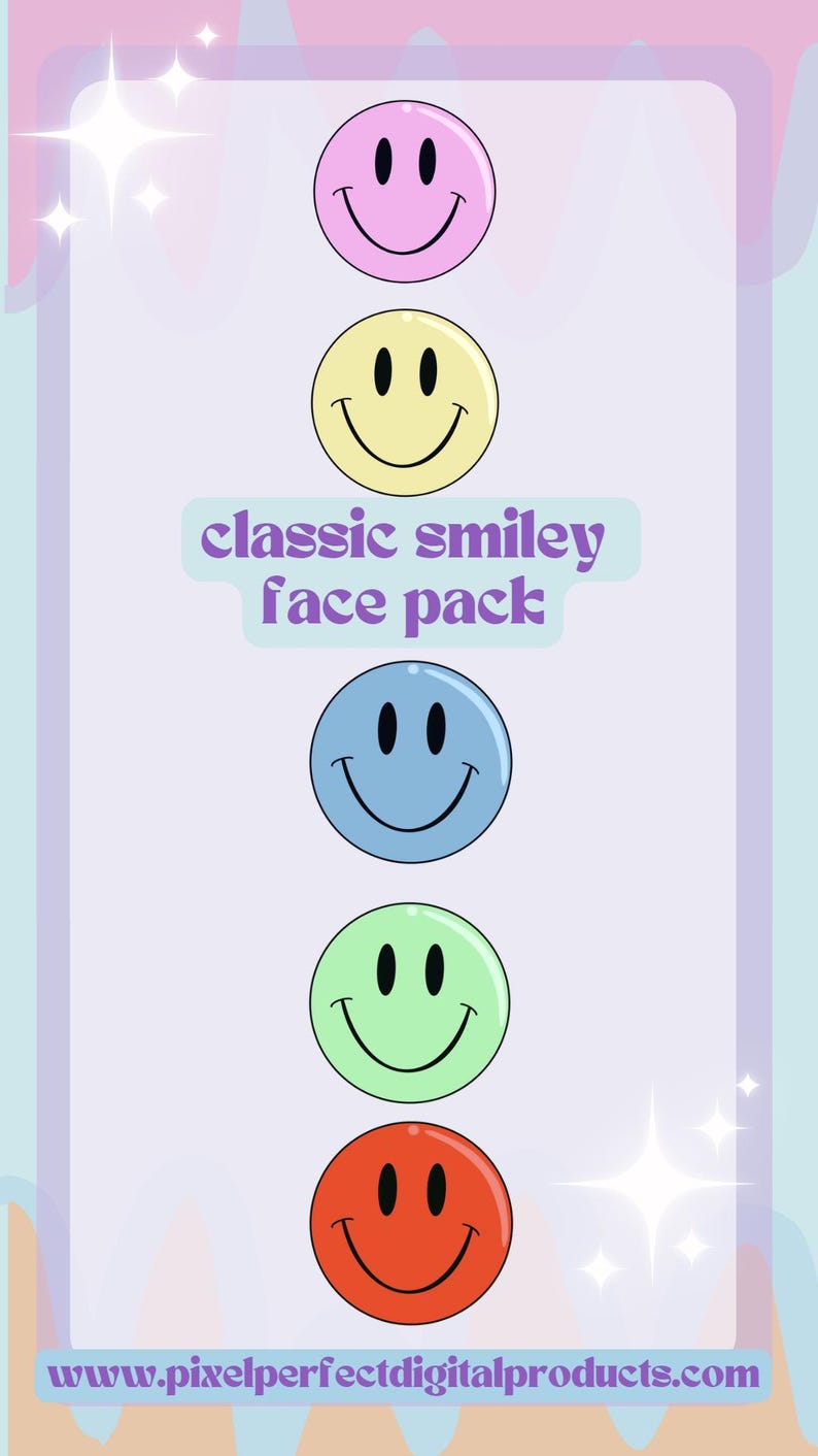 5 Classic Smiley Faces PNG - Etsy