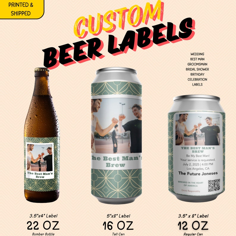 Personalized Photo Beer Can Labels: Groomsmen, Bachelor Party - Etsy