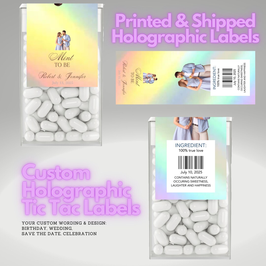 Holographic Tic Tac Labels Wedding Favor Personalized Tic Tac Labels ...