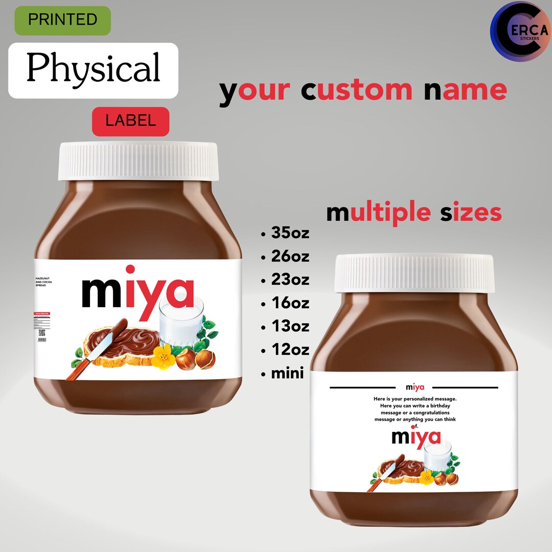 Personalized Nutella Jar Label: Custom Printed Stickers - Etsy
