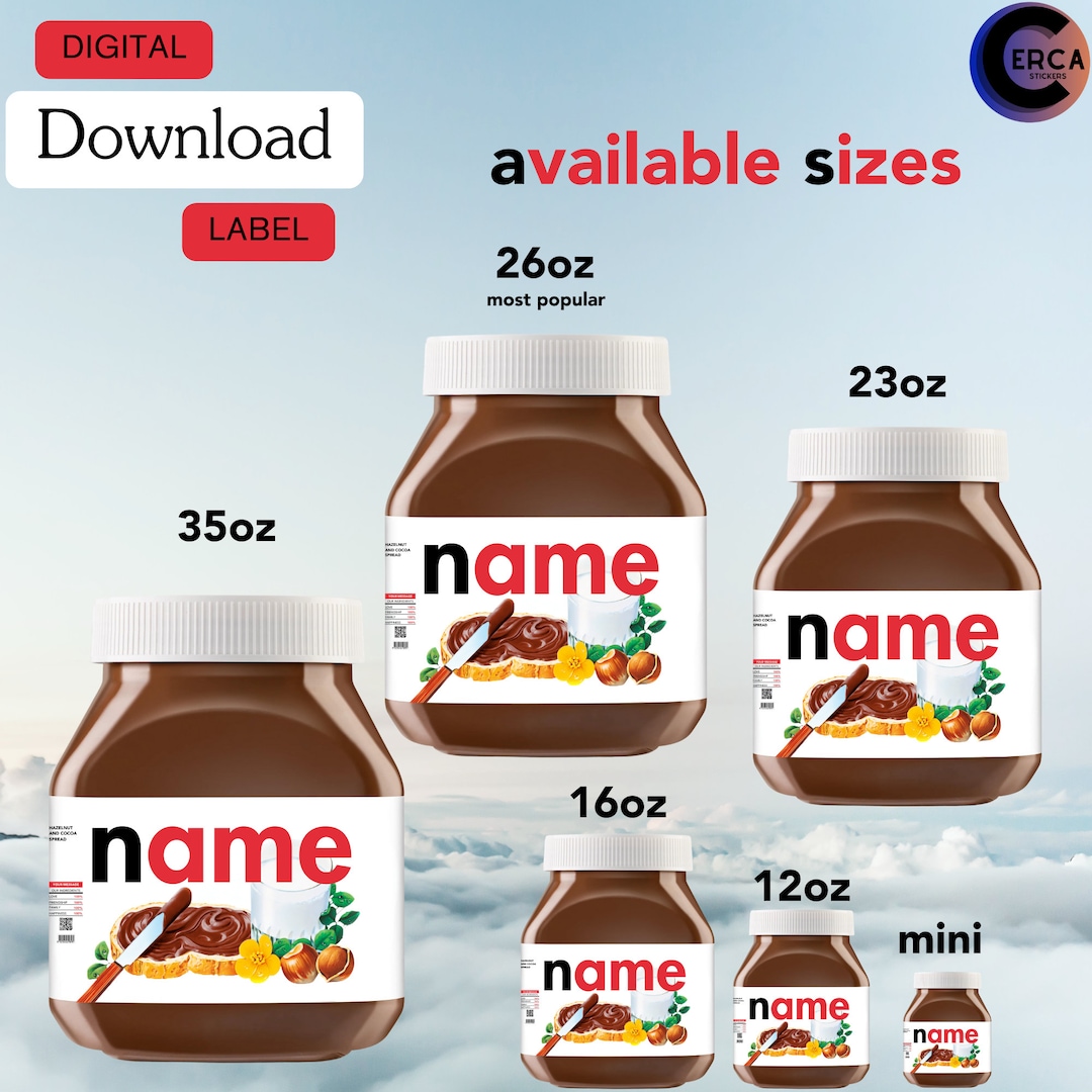 Personalized Nutella Jar Label Design Custom Digital File Emailed for ...
