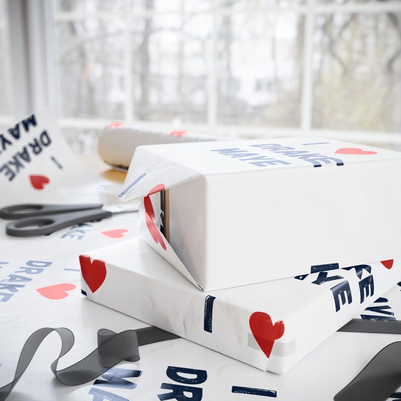 I Love Drake Maye Wrapping Paper New England Patriots Fan Gift Wrap - Etsy