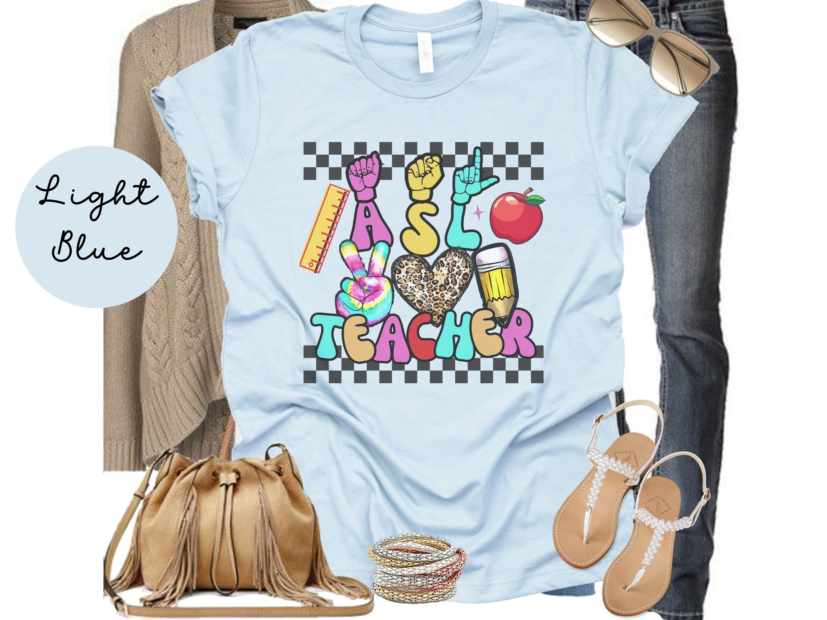Asl Teacher Shirt, Sign Language RetroTeacher t-shirts, Asl Leopard ...