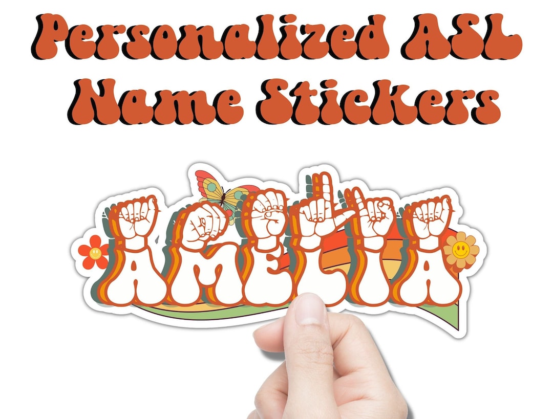 Asl Stickers, Custom Name Asl Stickers, Custom Retro Name Stickers ...