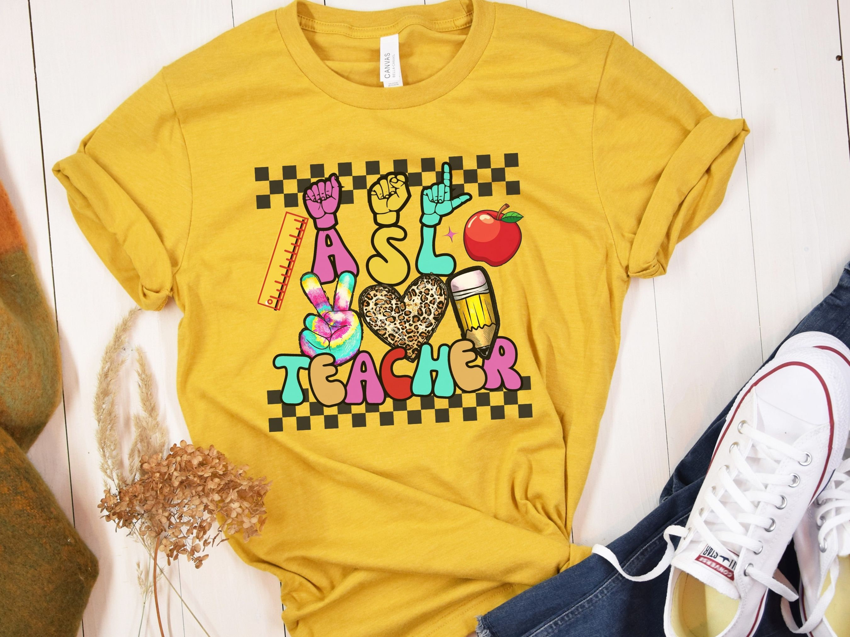 Asl Teacher Shirt, Sign Language RetroTeacher t-shirts, Asl Leopard ...