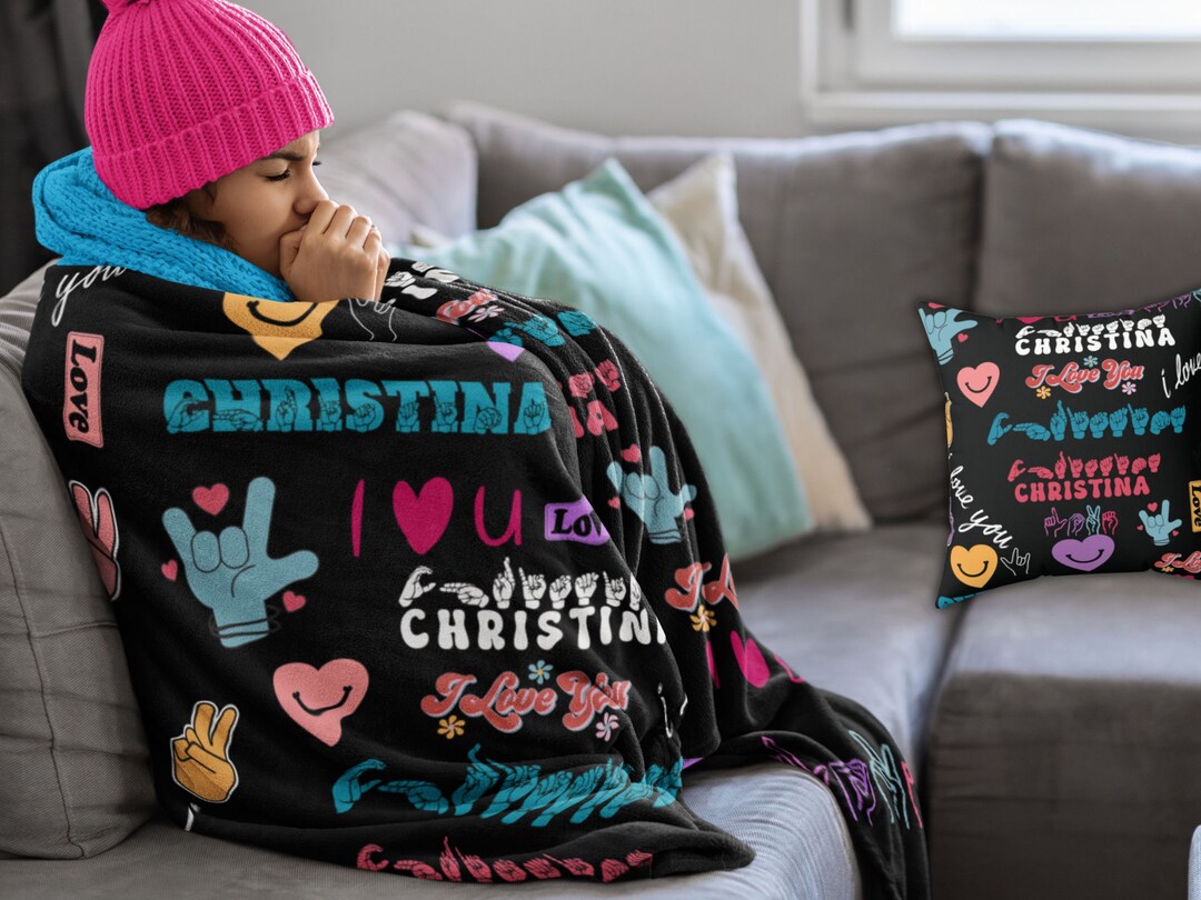 ASL Name Blanket, Autism Awareness Throw, Personalized Daycare Blanket ...