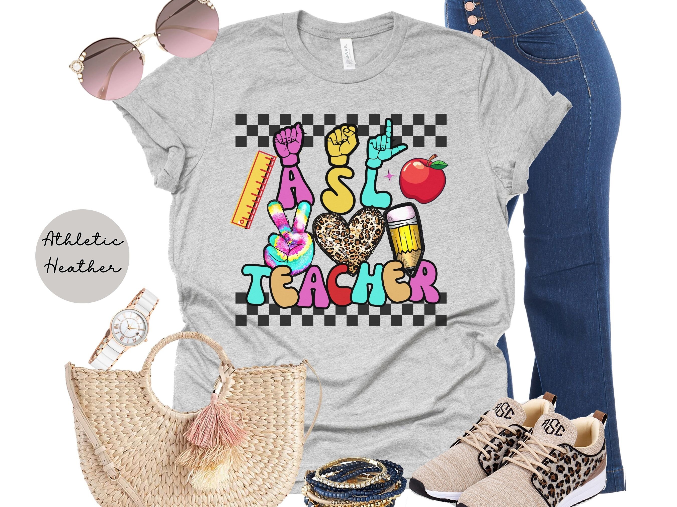 Asl Teacher Shirt, Sign Language RetroTeacher t-shirts, Asl Leopard ...