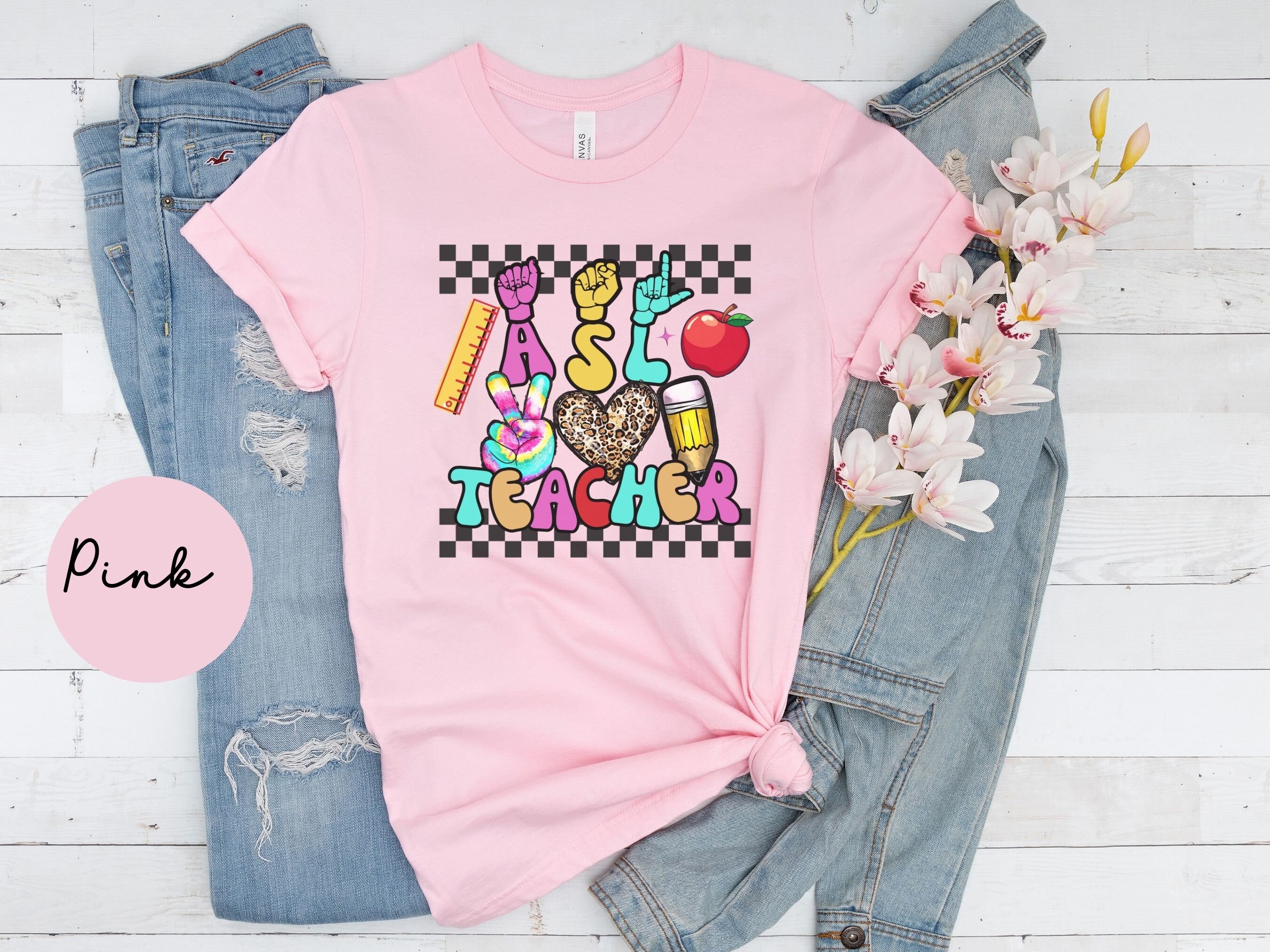 Asl Teacher Shirt, Sign Language RetroTeacher t-shirts, Asl Leopard ...