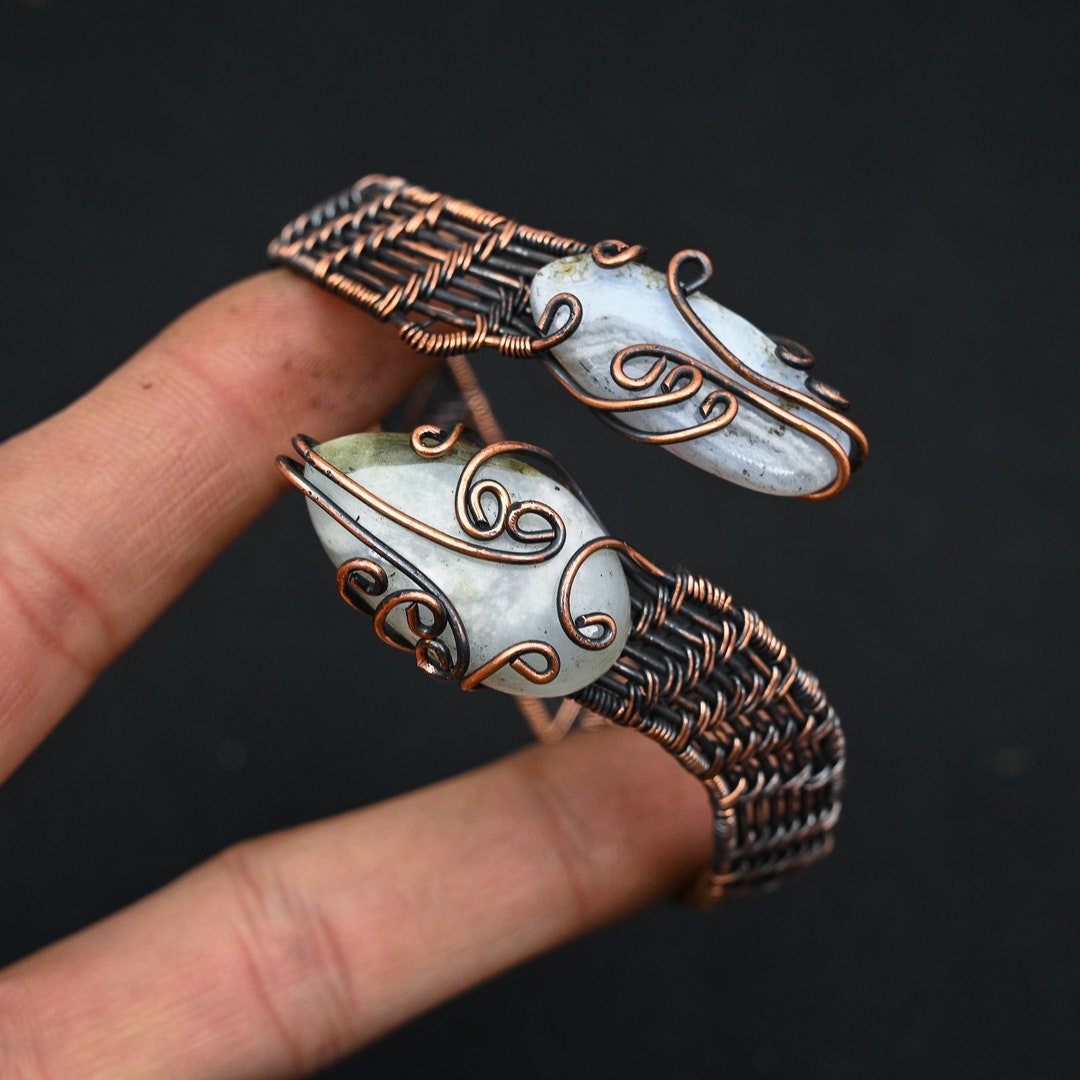 Moon Stone Gemstone Bangles Copper Wire Wrapped Bangles Copper Owl ...