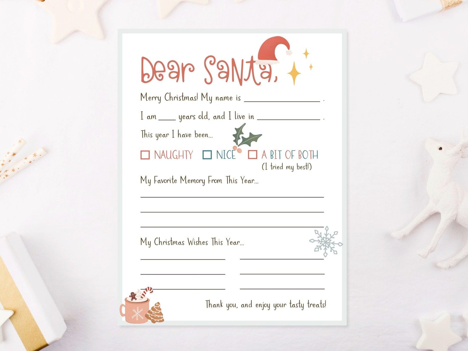 Santa Letter, Printable Letter to Santa, Christmas Wishes, Christmas ...
