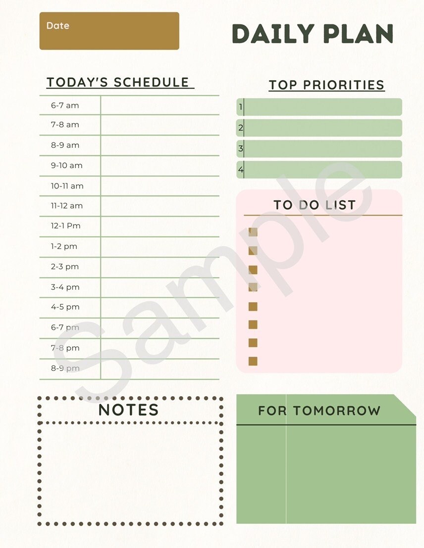 Daily Plan Sheet - Etsy