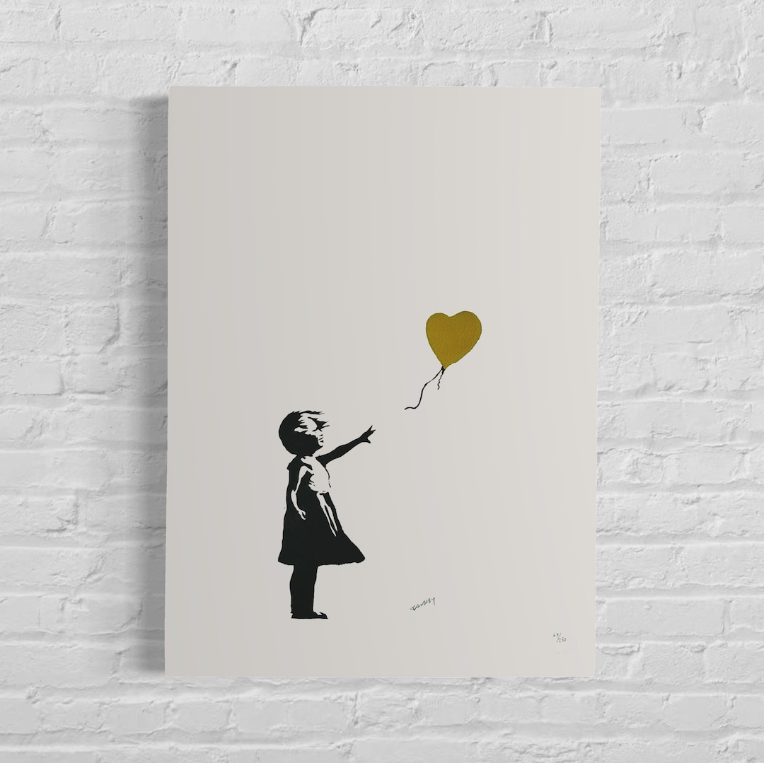 Genummerde Editie BANKSY Girl With the Balloon Goud Gesigneerd ...