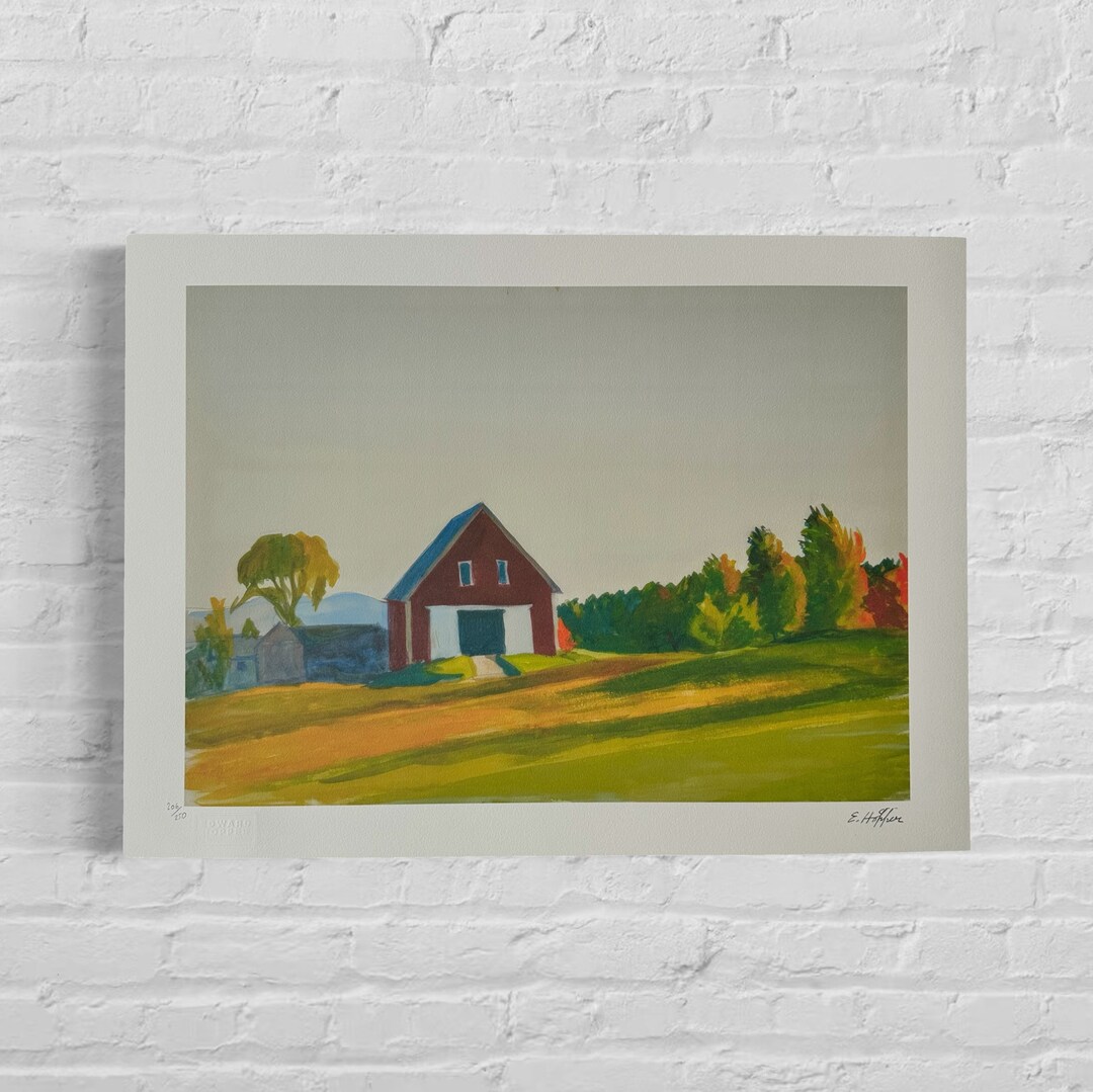 Numbered Edition Edward Hopper Red Barn in Autumn Landscape Signed ...