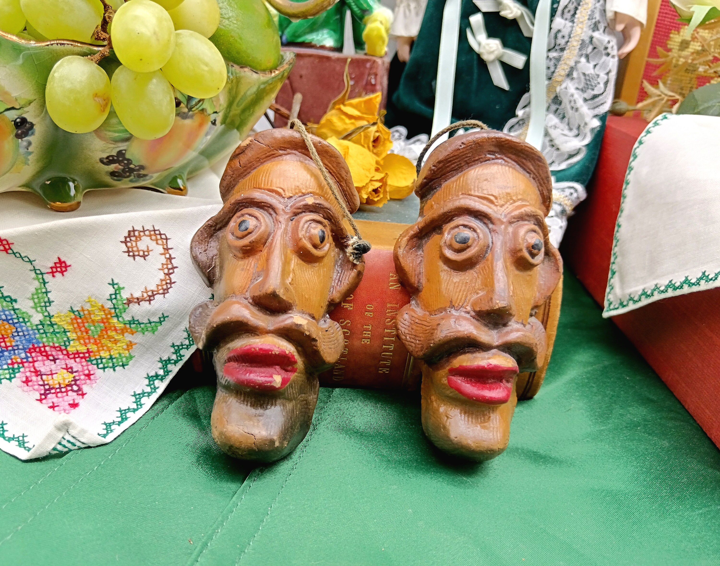 Pair Vintage Clay Terracotta Tribal Face Wall Plaques Native Folk Art ...