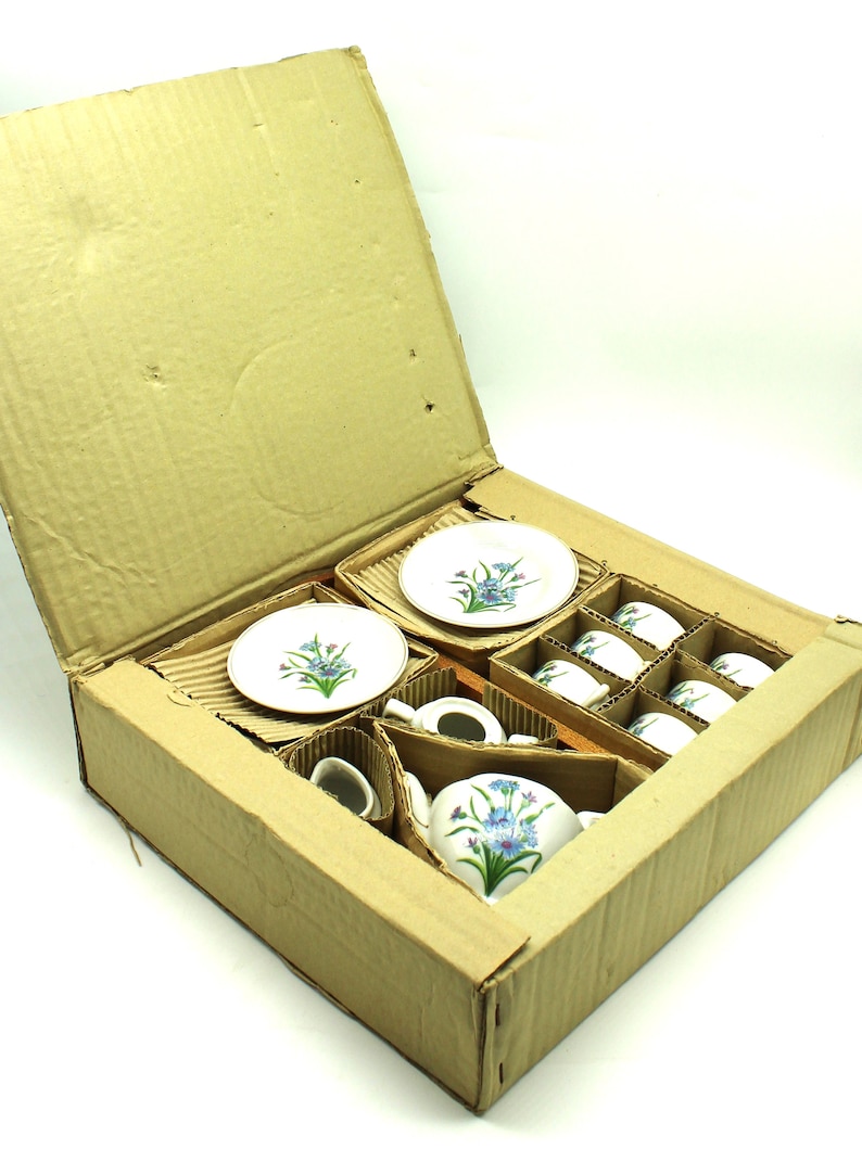 Complete Boxed Vintage Dolls Toy Tea Set With Wooden Display Cabinet ...