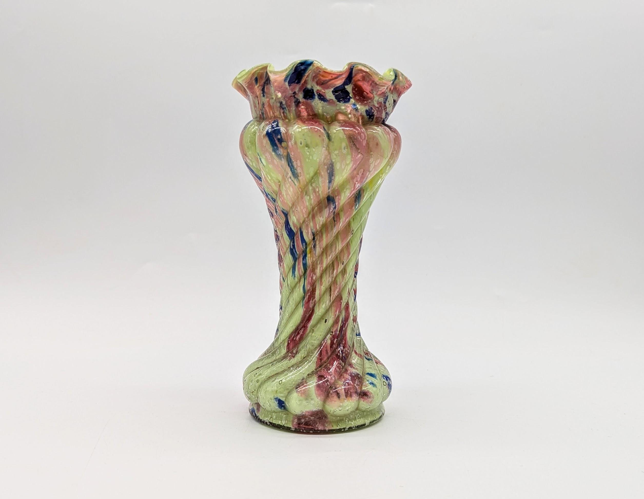 Antique Art Deco Franz Welz Splatter Slag Ruffle Top Art Glass Vase ...