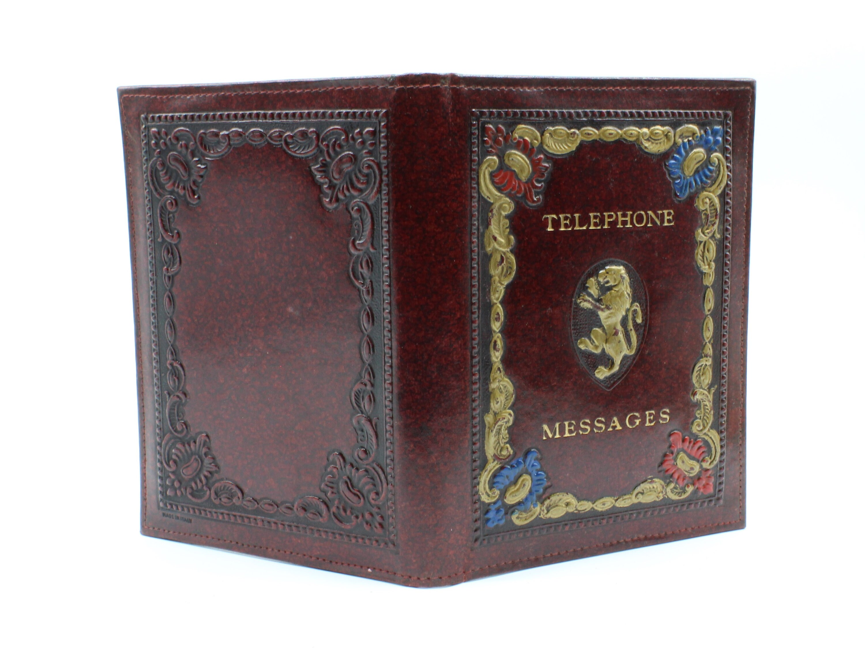 Vintage Tooled Leather Telephone Message Book Lion Rampant Design ...