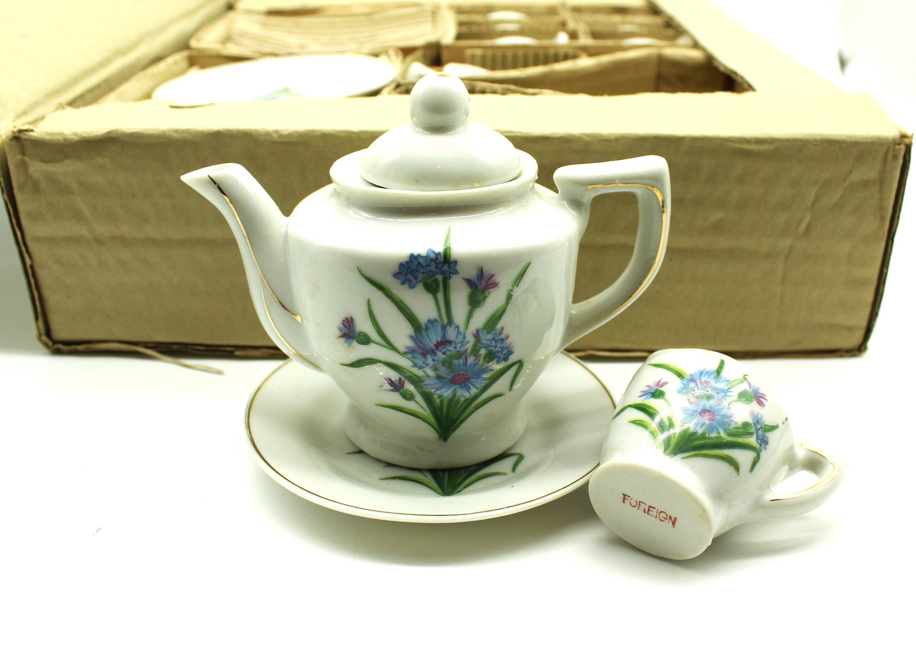 Complete Boxed Vintage Dolls Toy Tea Set With Wooden Display Cabinet ...