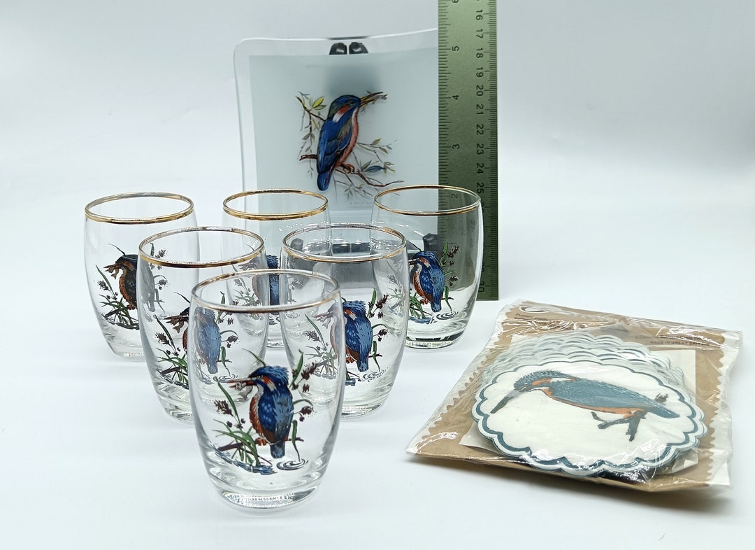 Vintage Kingfisher Cocktail Gift Set Kingfisher Shot Glasses Glass ...
