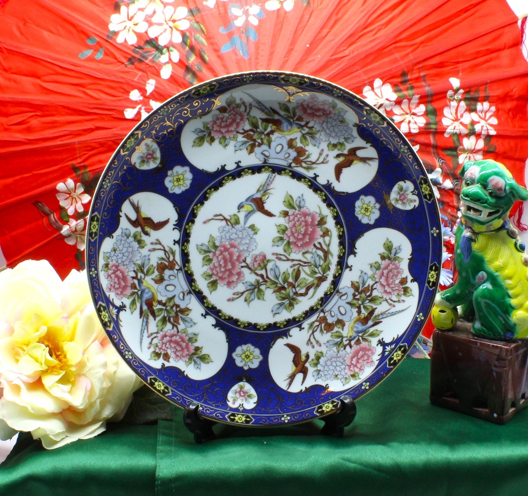 Blue Imari Style Bird Plate Eiwa Kinsei Japan Porcelain Plate Vintage ...