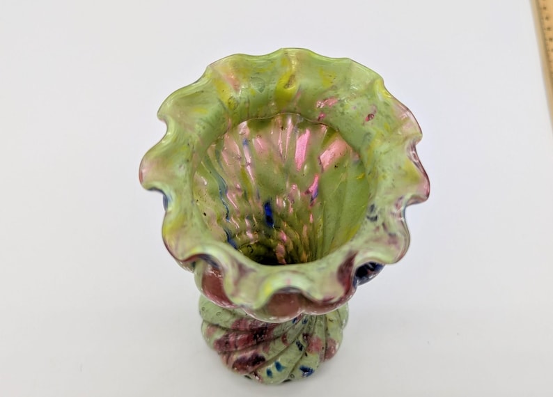 Antique Art Deco Franz Welz Splatter Slag Ruffle Top Art Glass Vase ...