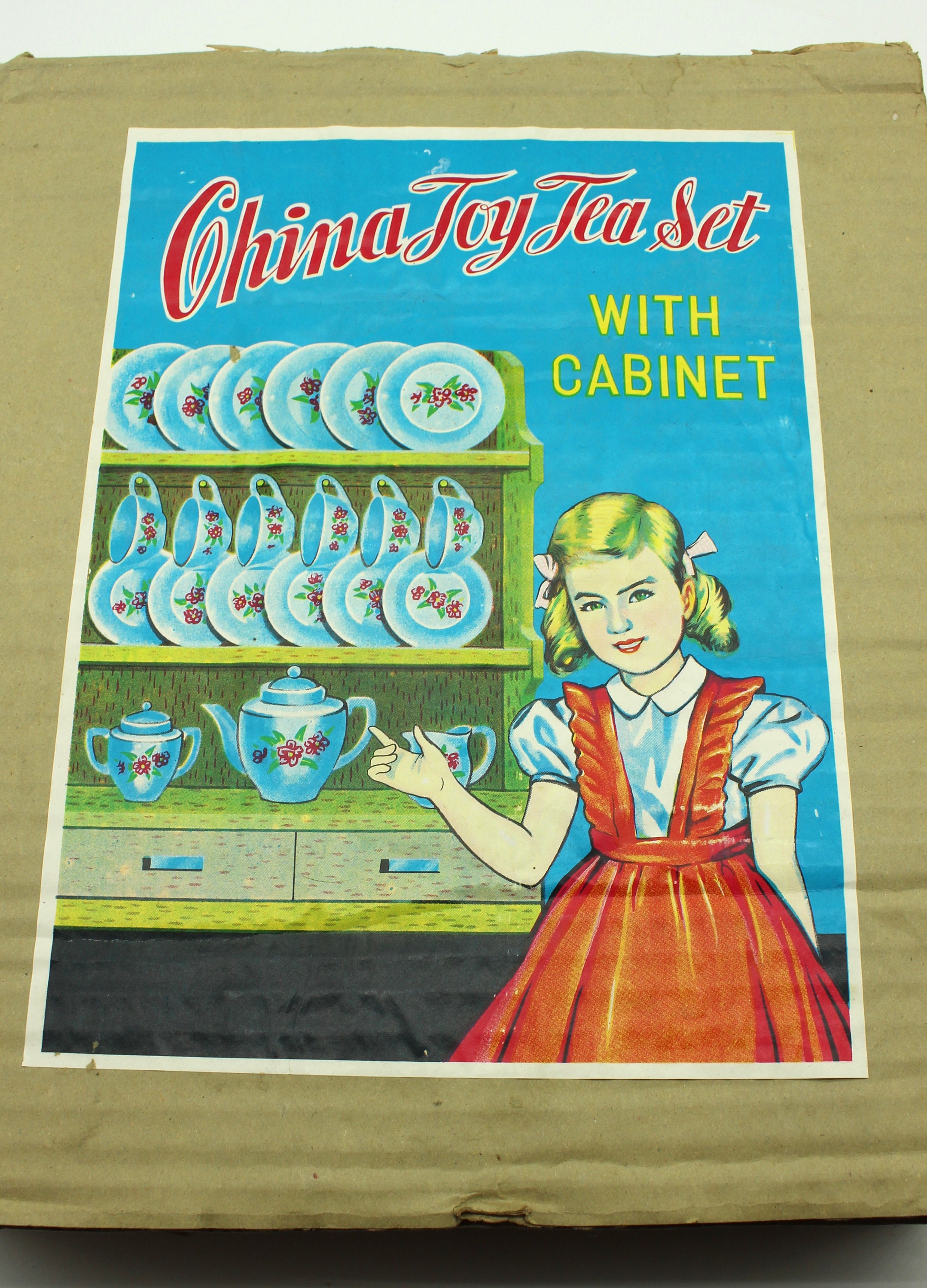 Complete Boxed Vintage Dolls Toy Tea Set With Wooden Display Cabinet ...