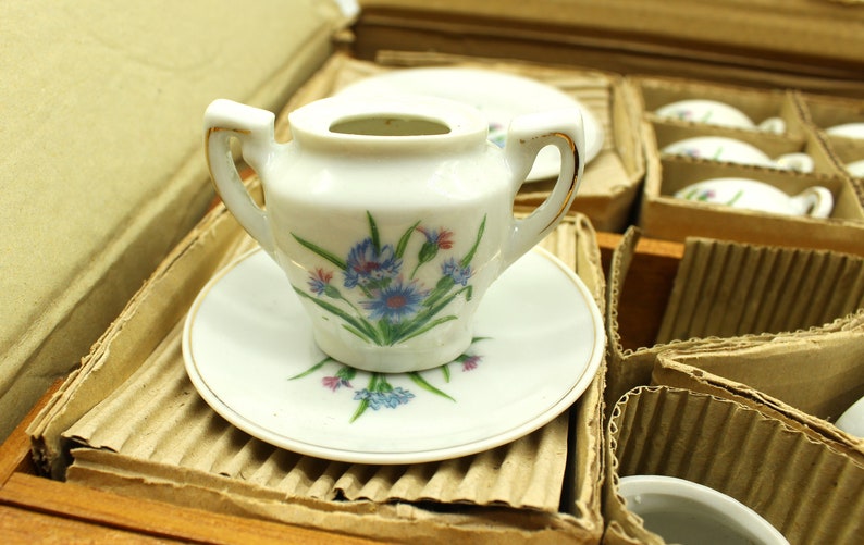 Complete Boxed Vintage Dolls Toy Tea Set With Wooden Display Cabinet ...