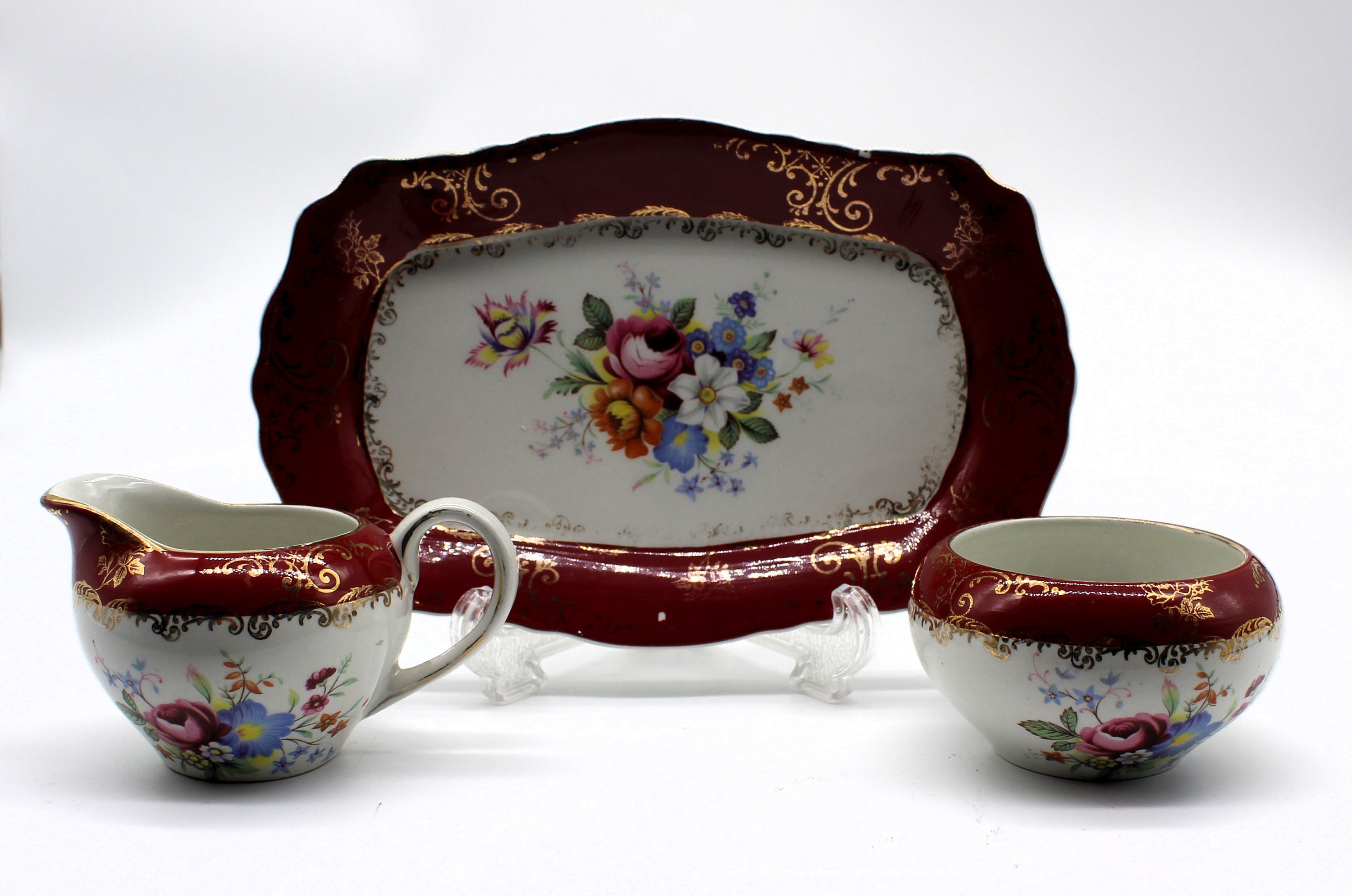 Victorian Tea Party China Chintz Old Foley Kendal Red Floral Creamer ...