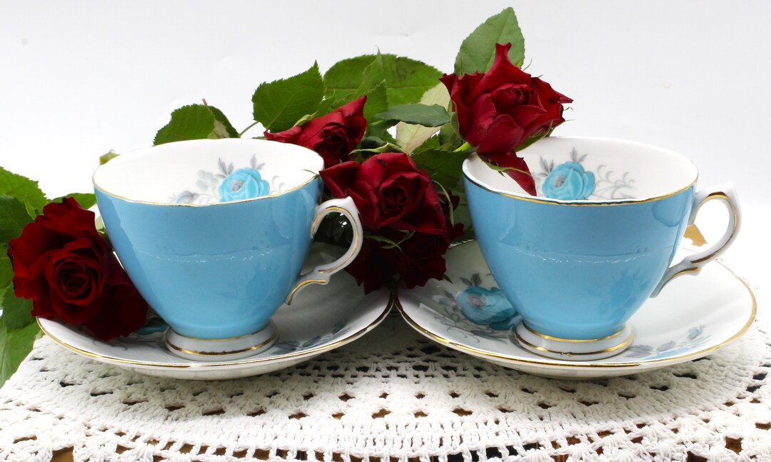 Vintage Mr & Mr Blue Rose Pair Tea Cups Same Sex Wedding Gift China Tea ...