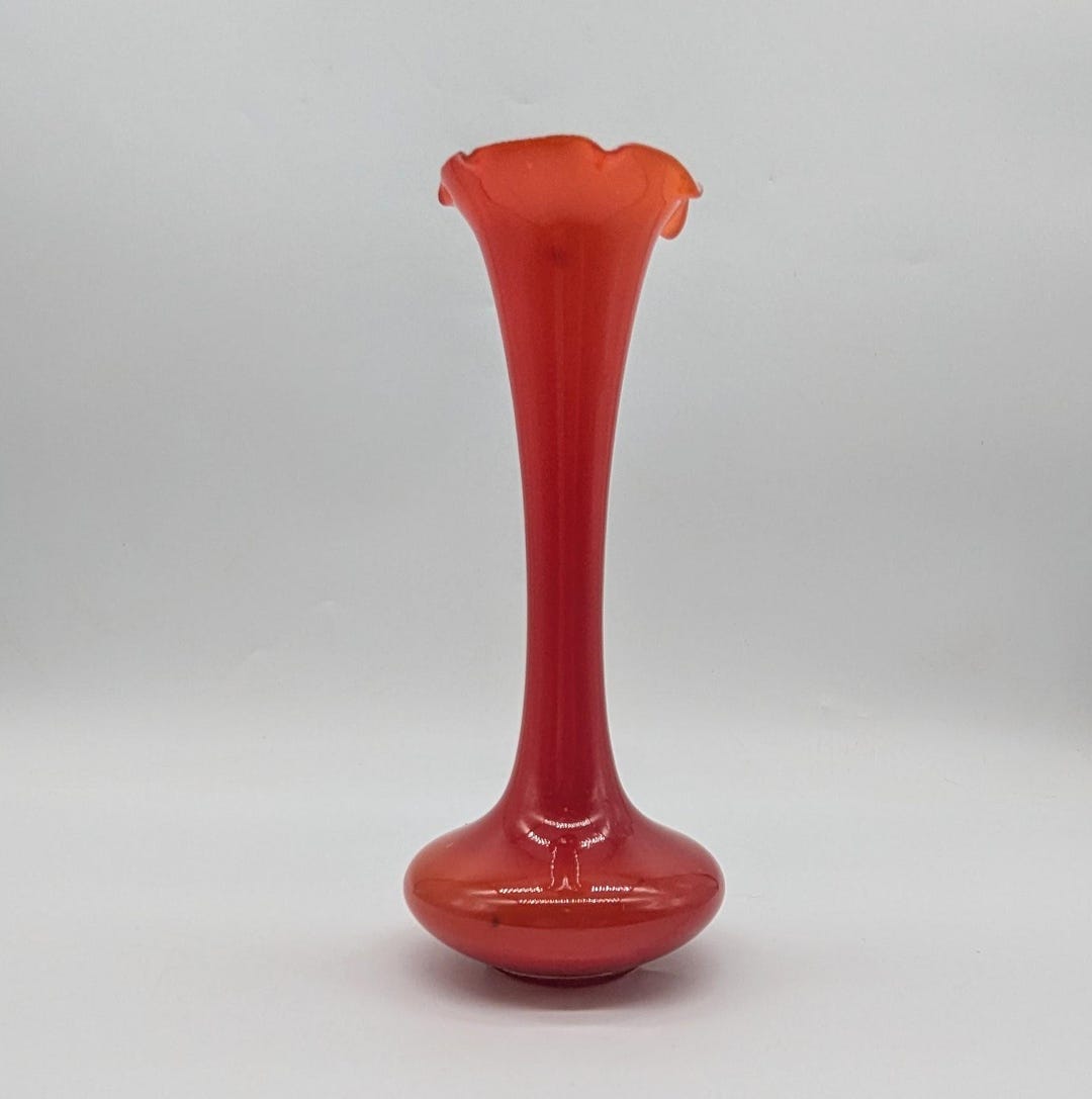 Red Cased Ruffle Top Art Glass Bud Vase 50s/60s Mid-century Tomato Red ...