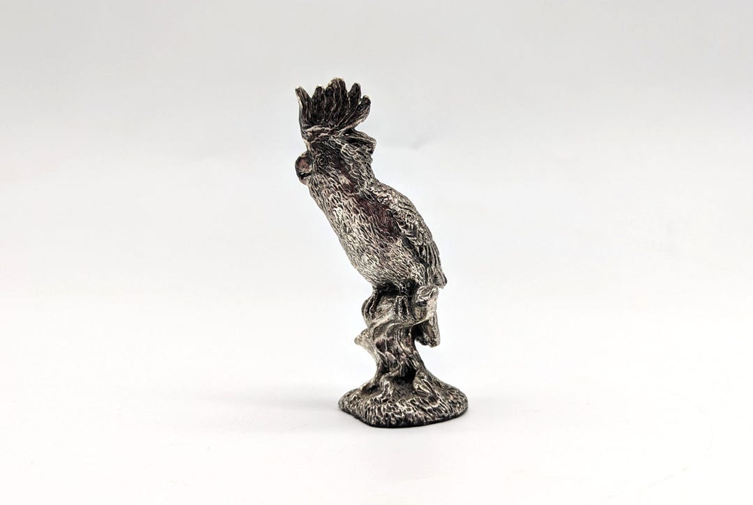 Vintage Pewter Silver Tone Metal Cockatoo or Parrot Miniature Figurine ...