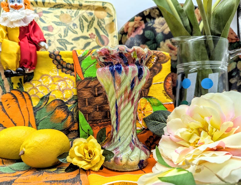 Antique Art Deco Franz Welz Splatter Slag Ruffle Top Art Glass Vase ...