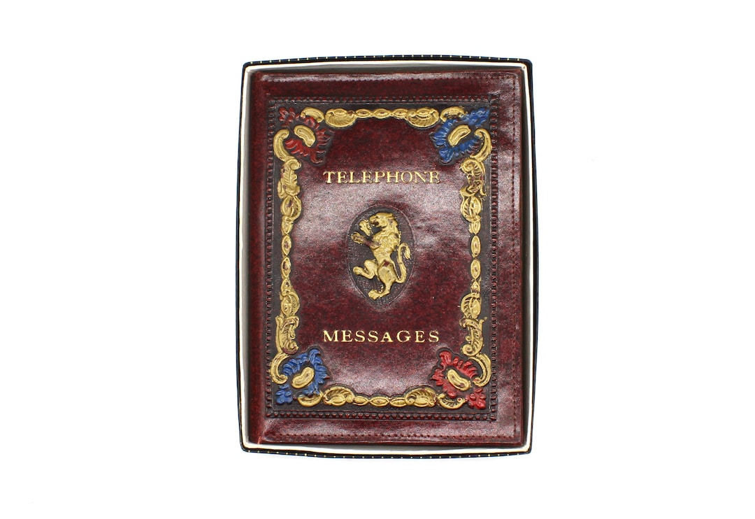 Vintage Tooled Leather Telephone Message Book Lion Rampant Design ...