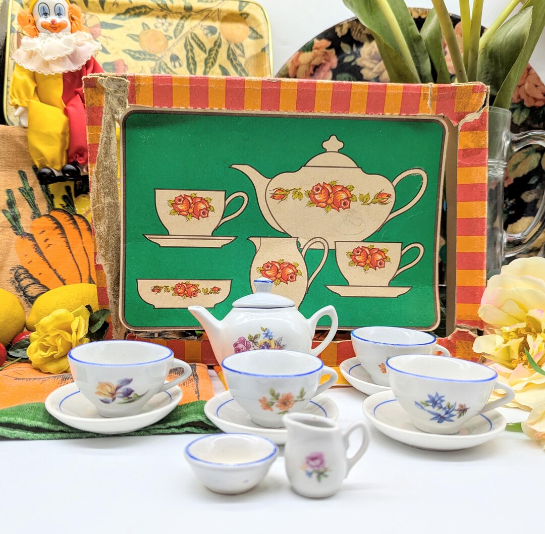 MCM Complete Boxed Vintage Dolls Toy China Tea Set Stamped GDR German ...