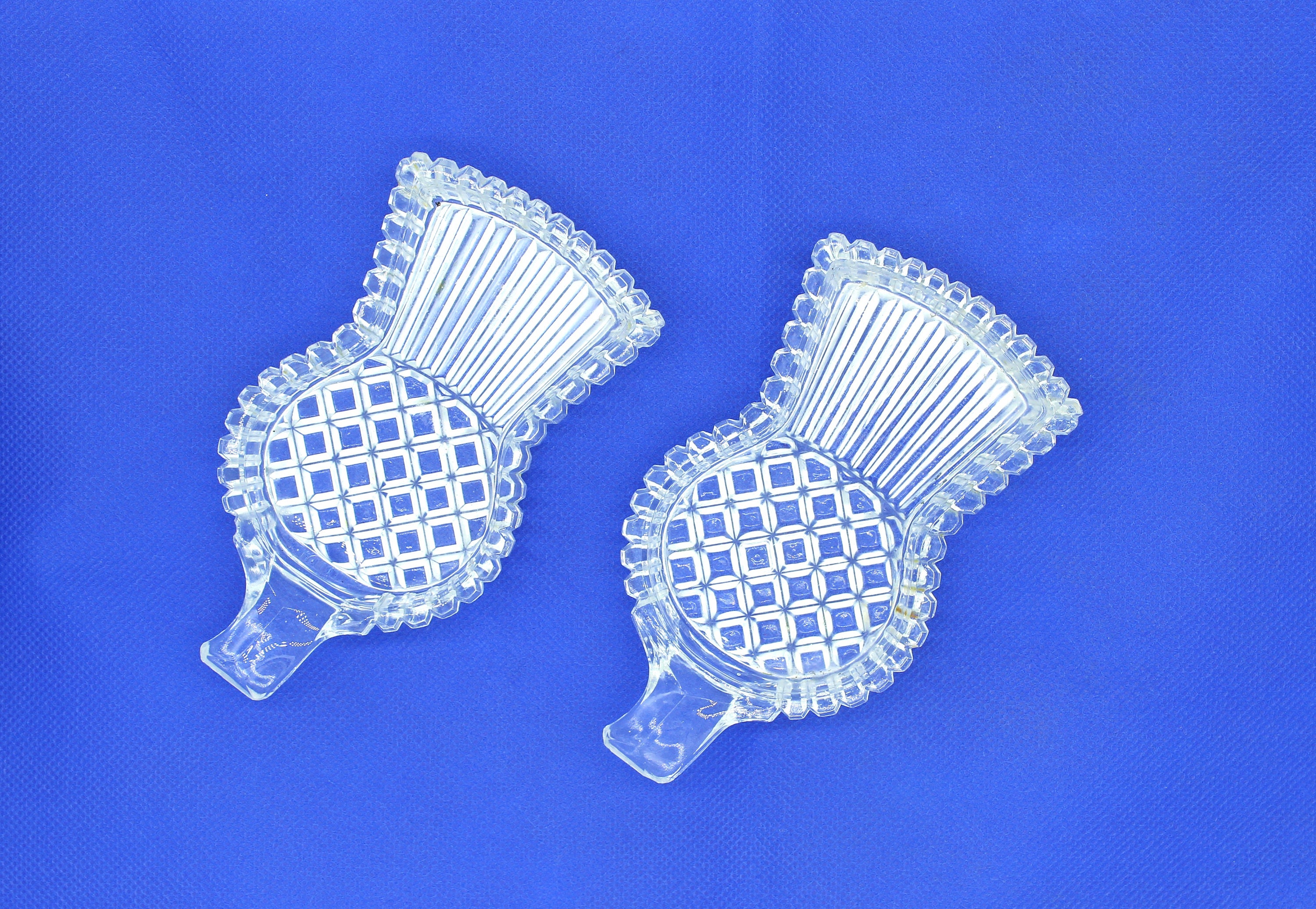 Pair Of Scottish Vintage Cut Glass Thistle Design Trinket Etsy