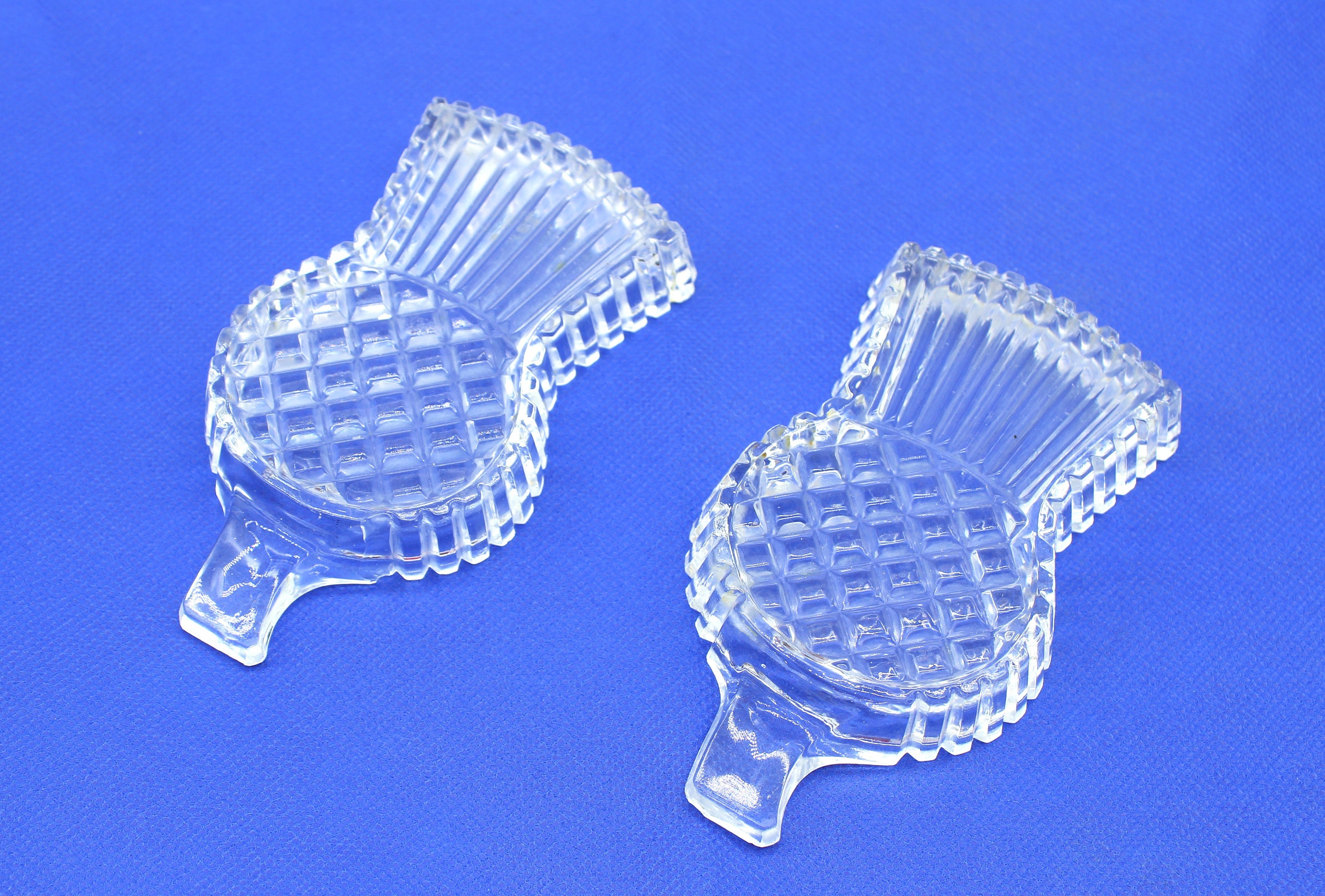 Pair Of Scottish Vintage Cut Glass Thistle Design Trinket Etsy