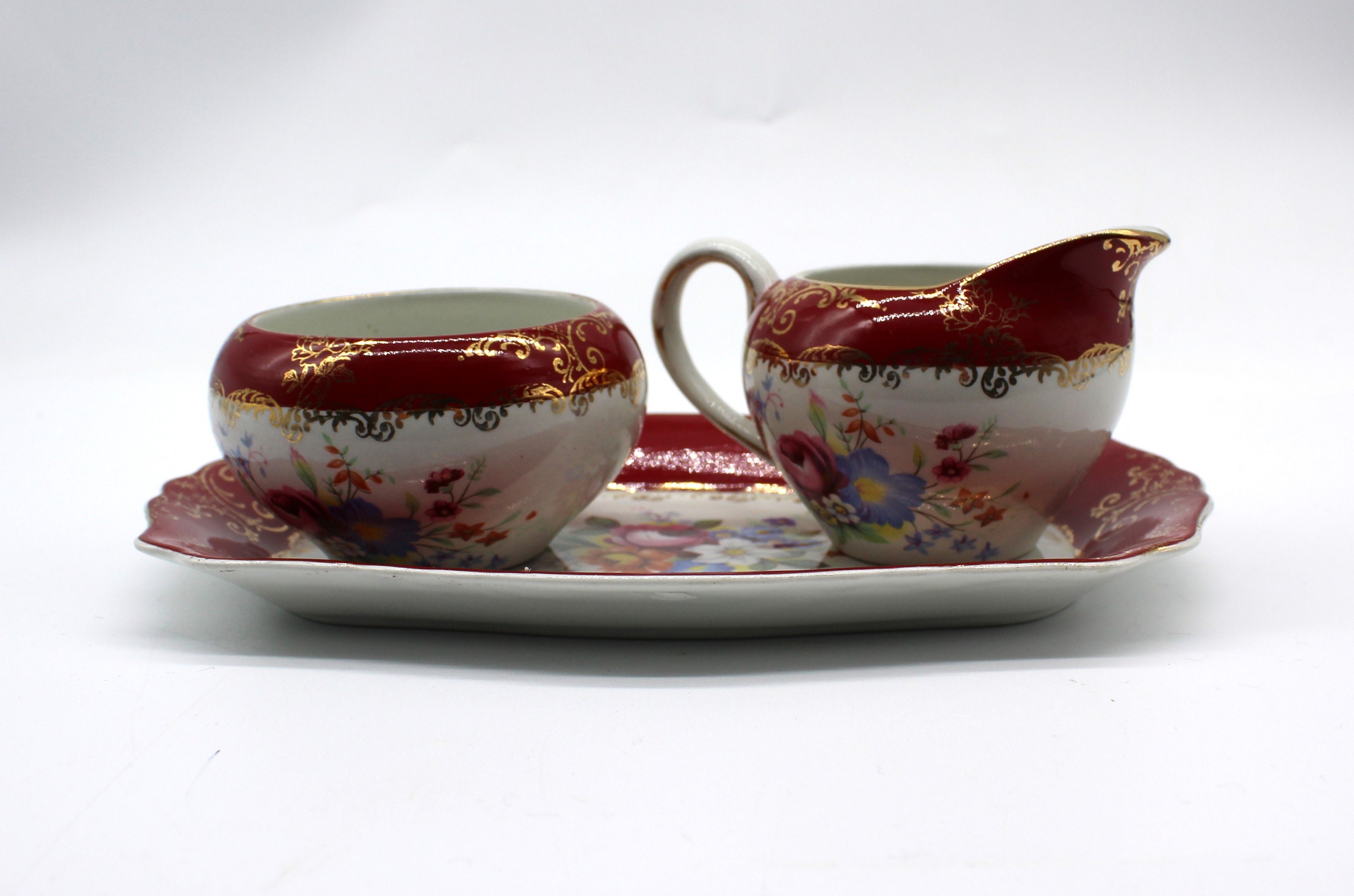 Victorian Tea Party China Chintz Old Foley Kendal Red Floral Creamer ...