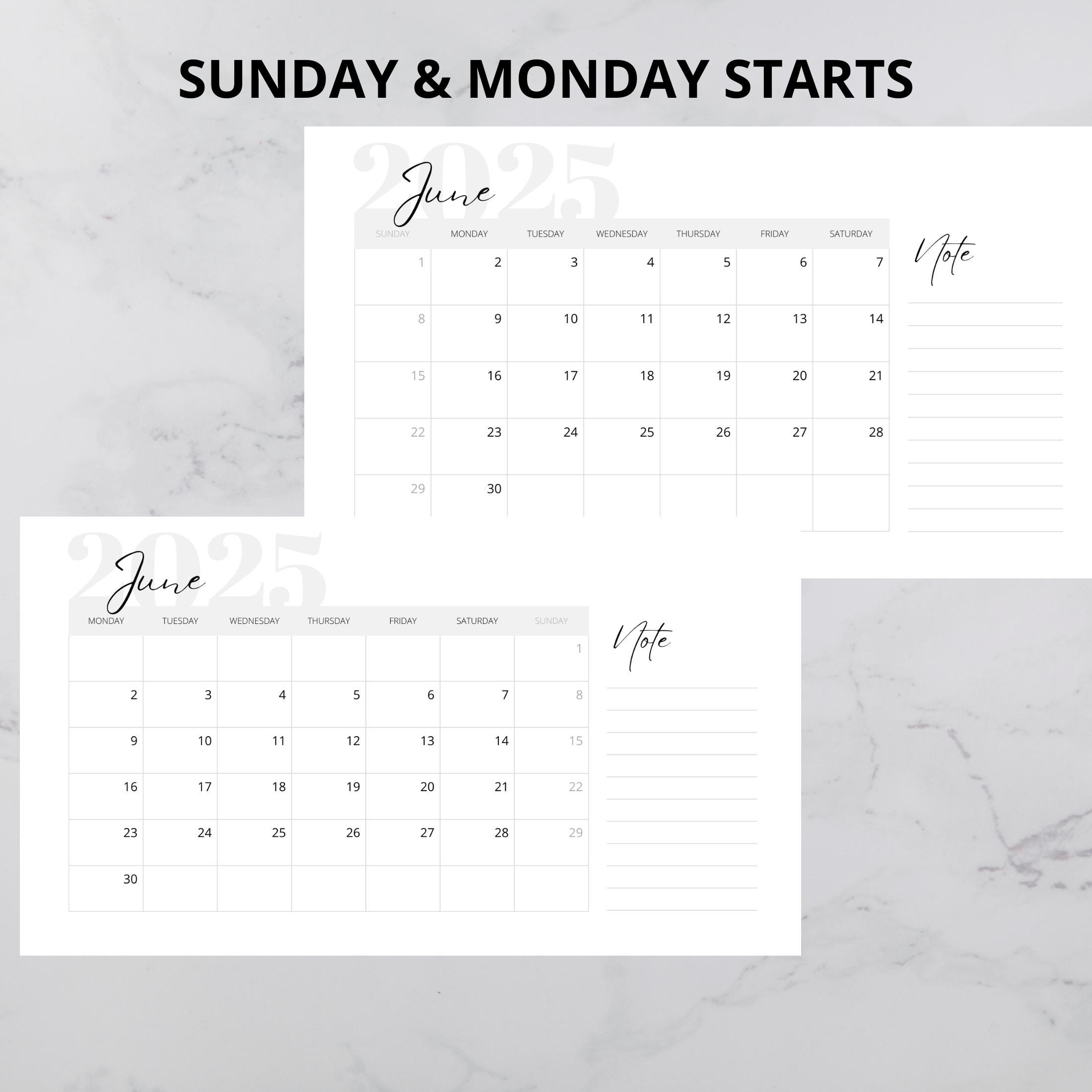 2025 Monthly Calendar With Notes, Landscape, Printable Calendar ...