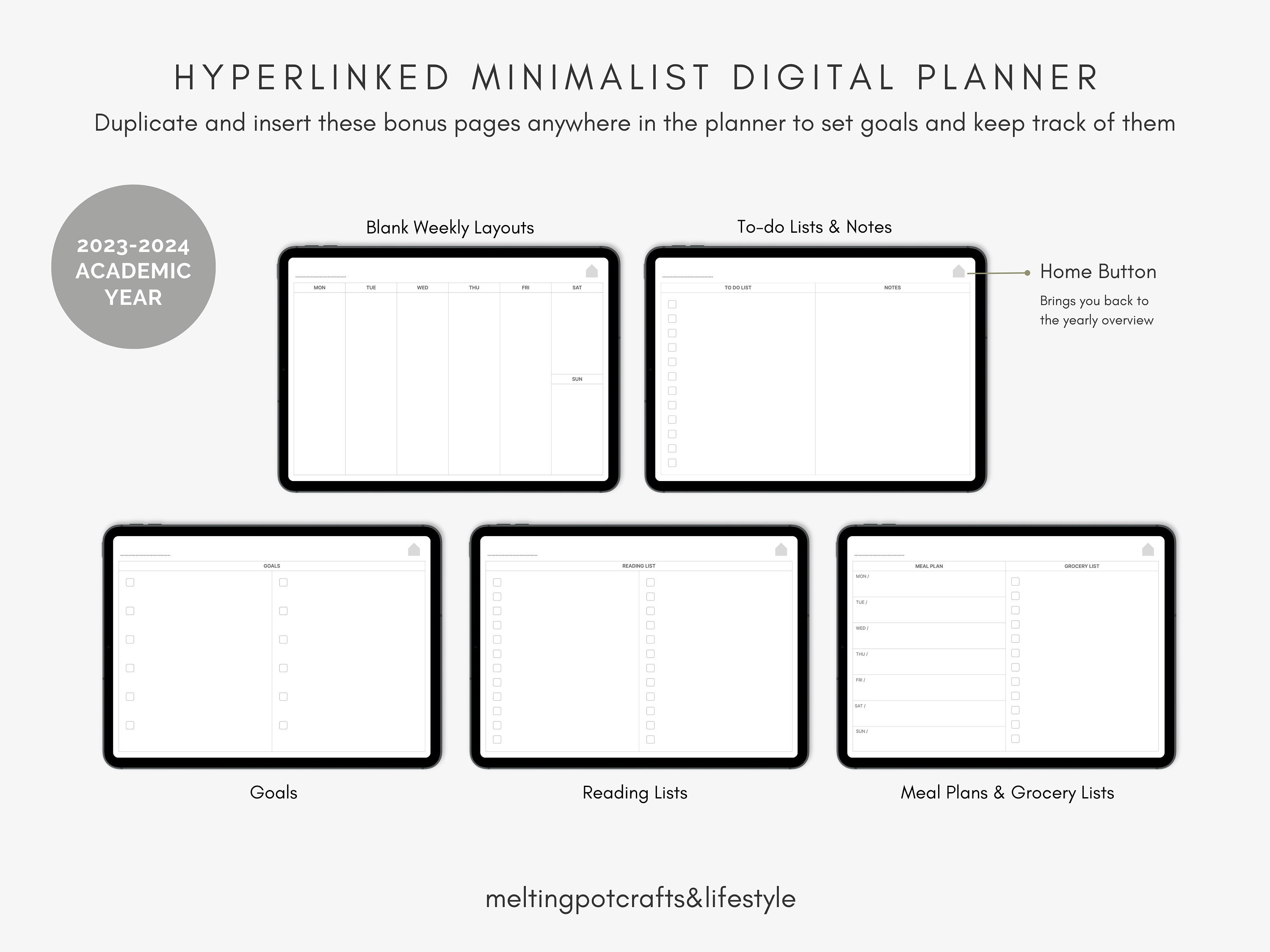 Minimalist Digital Planner 2023-2024 Academic Calendar, MUJI Inspired ...