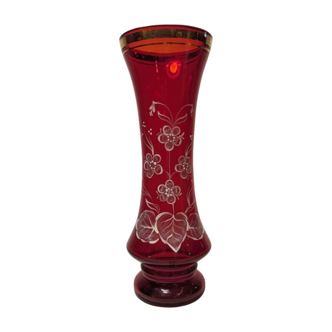 Bohemian Moser Ruby Red Glass Vase - Etsy