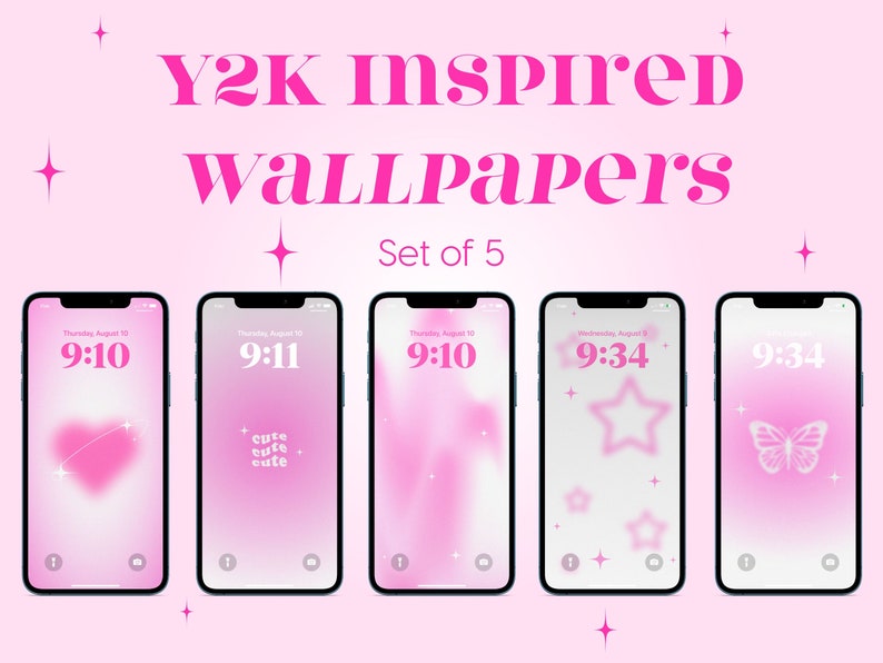 Aesthetic Pink Cute iPhone Wallpaper Bundle, Ios Phone Lock Screen, Y2k ...