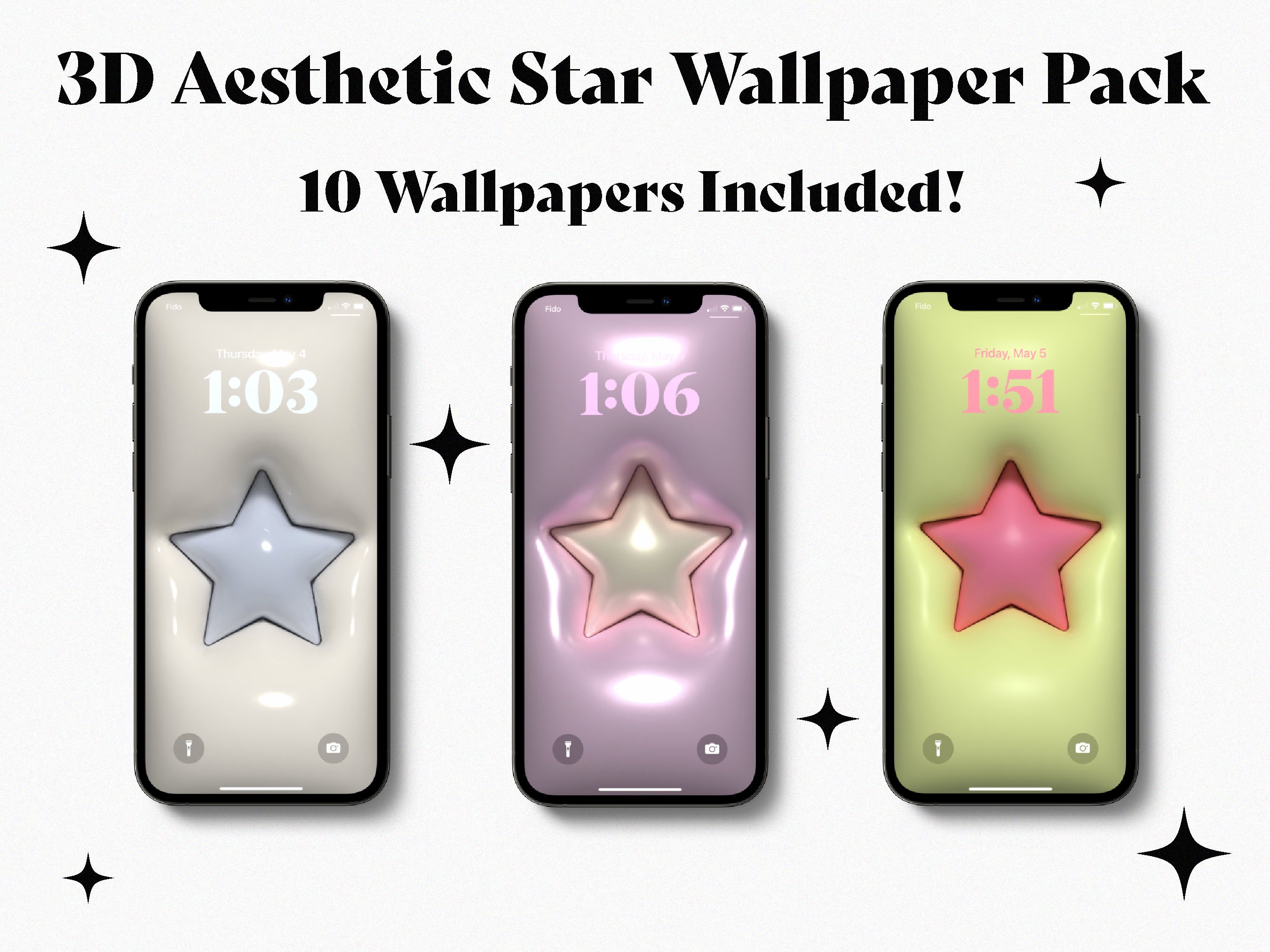 3D Stars Wallpaper Bundle for Mobile | Pillow Wallpaper | Realistic ...